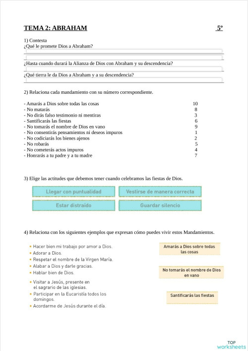 TEMA 2. 5º. ABRAHAM. Ficha interactiva | TopWorksheets