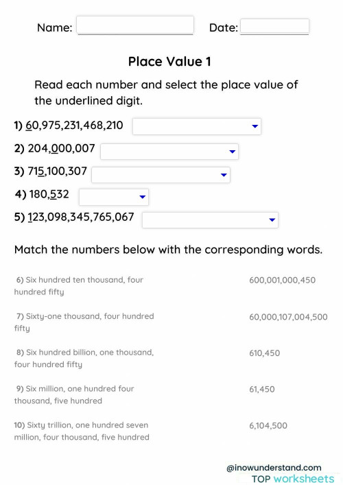 Place Value 1. Interactive worksheet | TopWorksheets
