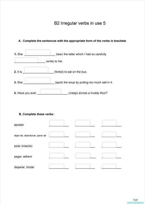 Irregular verbs 5. Ficha interactiva | TopWorksheets