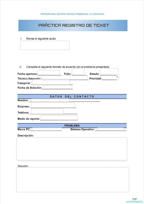 Práctica Registro de Ticket. Ficha interactiva | TopWorksheets