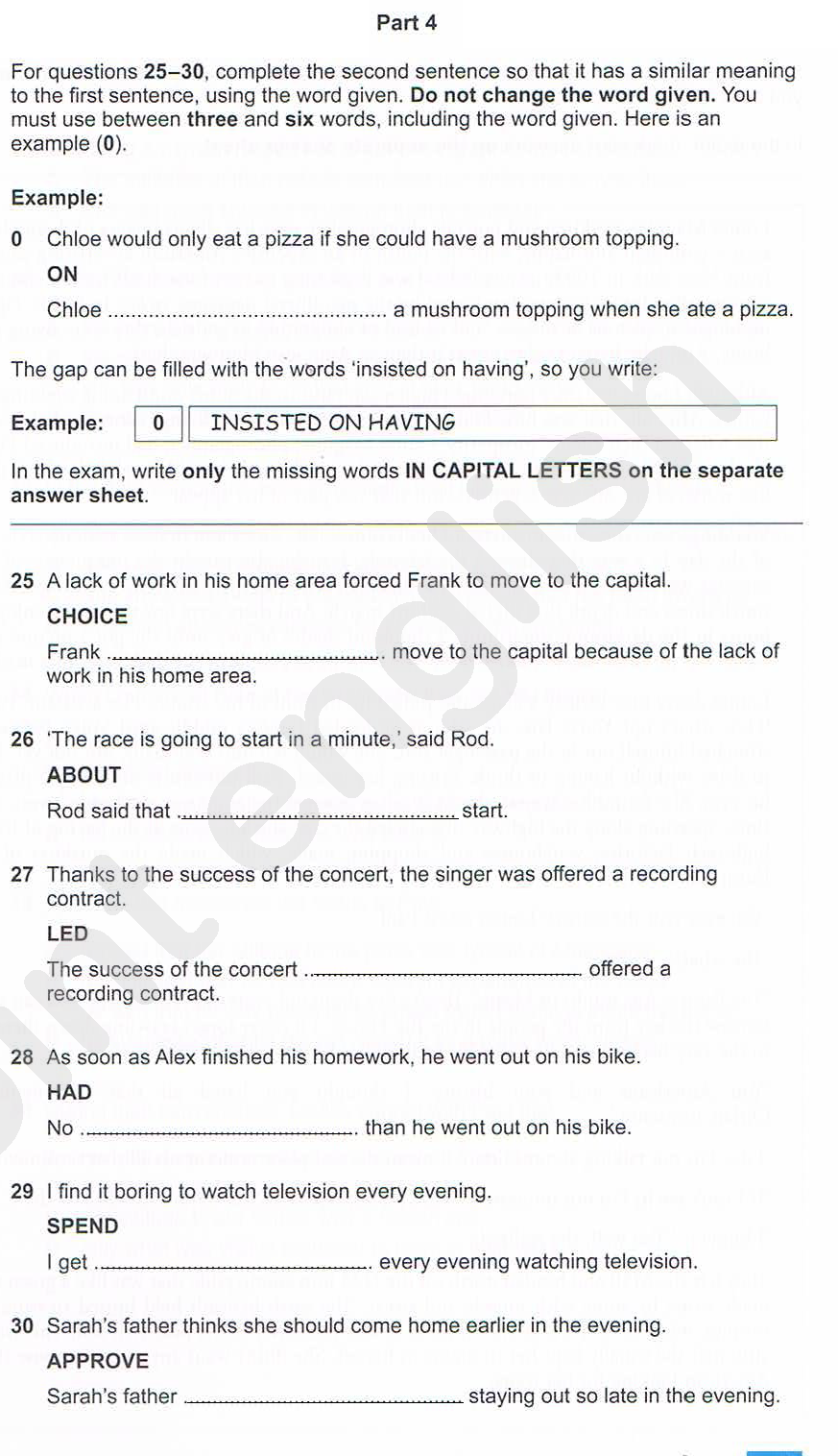 Advanced C1 Use of English Part 4. Interactive worksheet | TopWorksheets