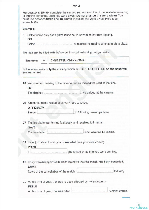 Advanced C1 Use of English Part 4. Interactive worksheet | TopWorksheets