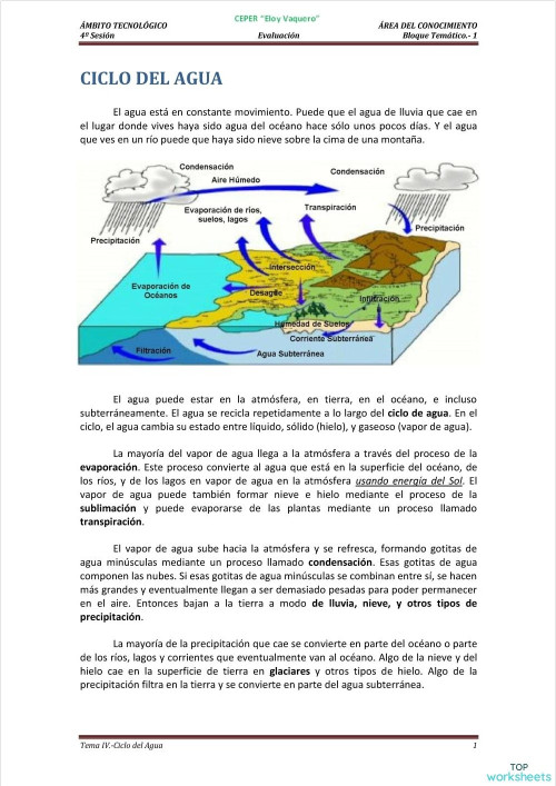 Ciclo del agua. Ficha interactiva | TopWorksheets