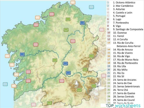 Mapa de Galicia. Ficha interactiva | TopWorksheets