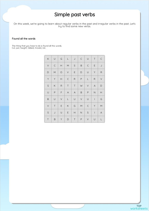 Simple past verbs. Interactive worksheet | TopWorksheets