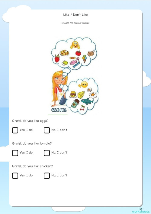 Like / Don't Like. Interactive worksheet | TopWorksheets