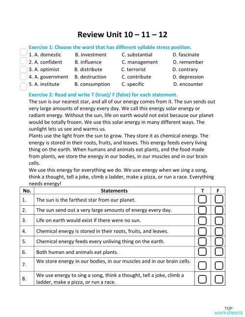 Grade 7. Review Unit 10.11.12. Interactive worksheet | TopWorksheets