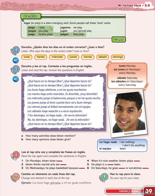 Mi tiempo libre 39. Ficha interactiva | TopWorksheets