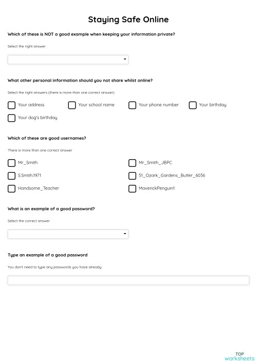 Staying Safe Online. Interactive worksheet | TopWorksheets