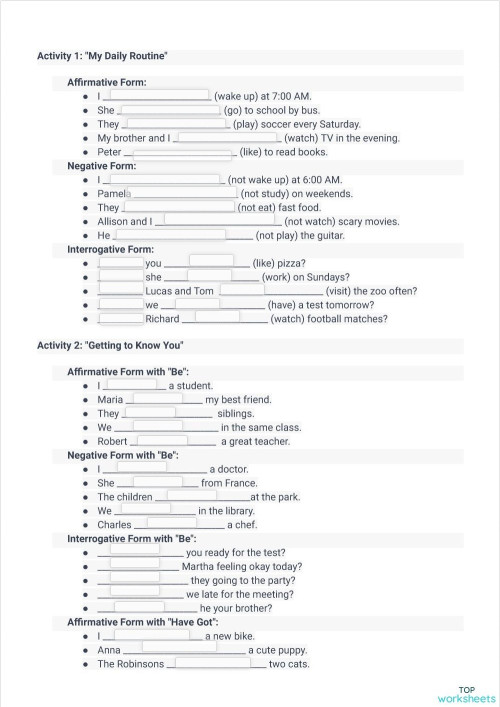 3 ASL - ROUTINES. Interactive worksheet | TopWorksheets