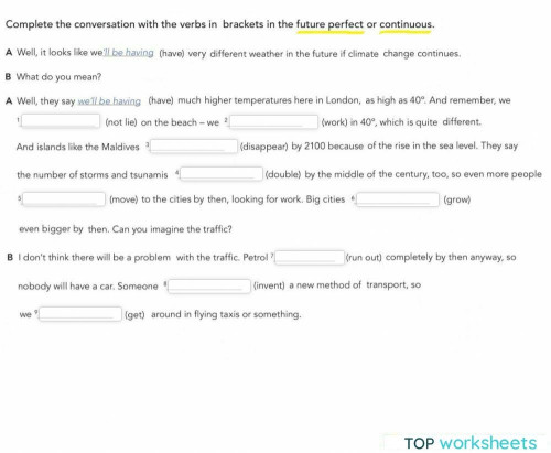 Future perfect and continuous - ex. B. Interactive worksheet | TopWorksheets