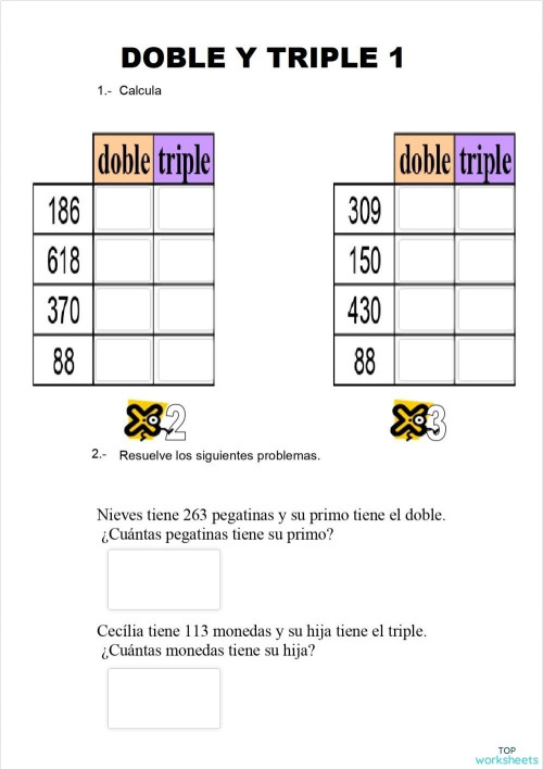 DOBLE Y TRIPLE 45. Ficha interactiva | TopWorksheets