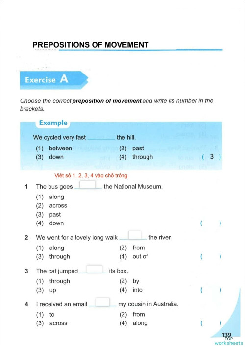 Preposition of movement (Topical). Interactive worksheet | TopWorksheets