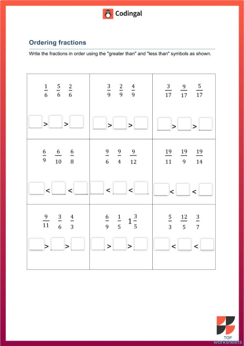 G04M08L24_WE02_Ordering fractions_02. Interactive worksheet | TopWorksheets
