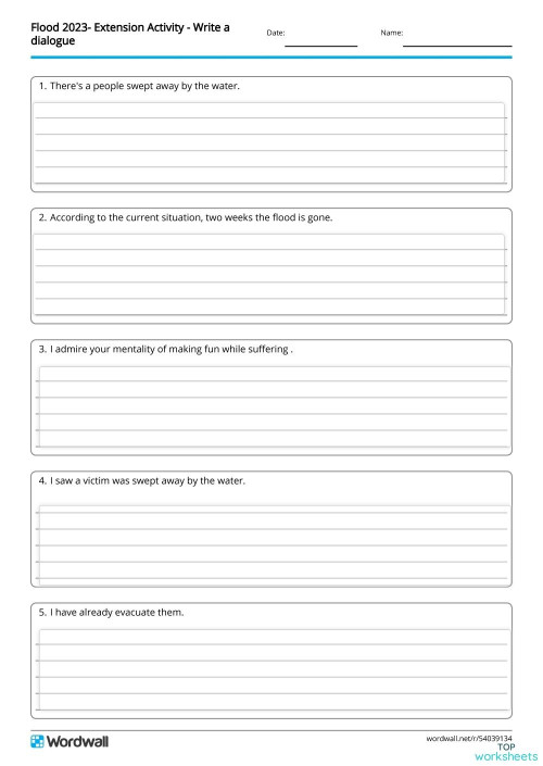 Flood 2023 - Sentence Correction. Interactive worksheet | TopWorksheets