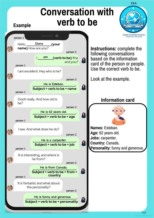 Conversation with verb to be. Interactive worksheet | TopWorksheets
