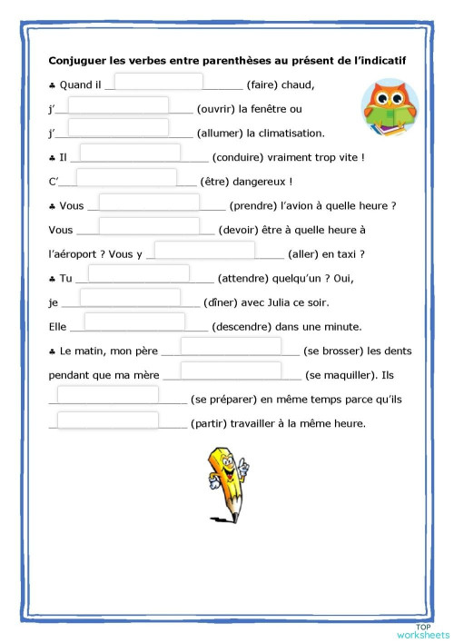 Présent de l'indicatif 002. Ficha interactiva | TopWorksheets