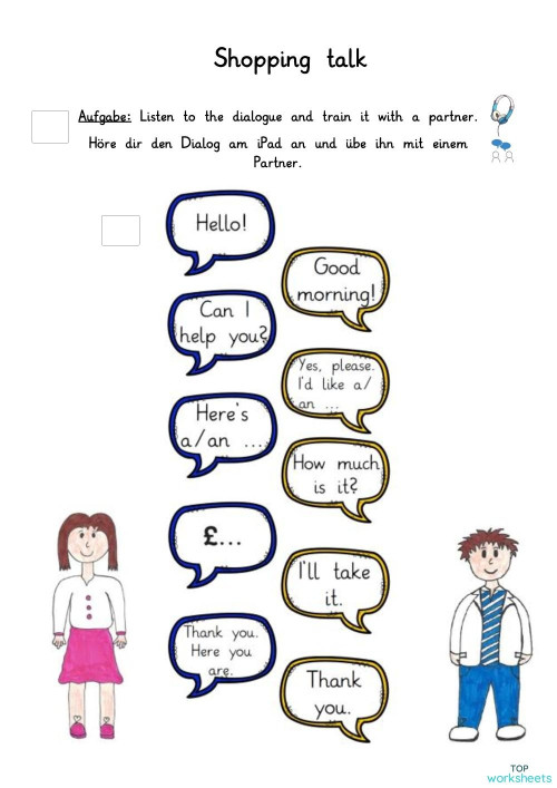 Shopping talk. Interaktives Arbeitsblatt | TopWorksheets