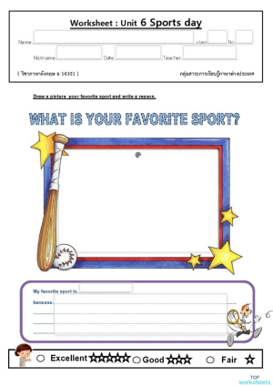P.4 Unit 6 Sports day : Draw and write ใบงานเชิงโต้ตอบ | TopWorksheets