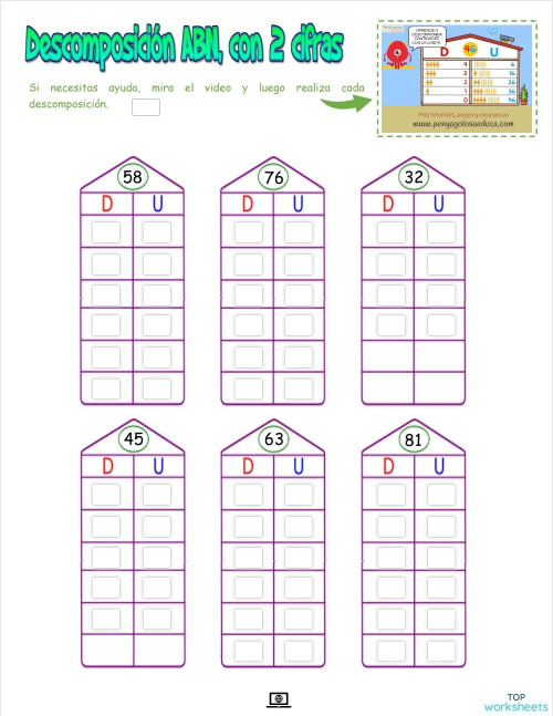 Descomponer decenas abn 01. Ficha interactiva | TopWorksheets