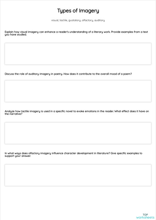 Types of Imagery. Interactive worksheet | TopWorksheets