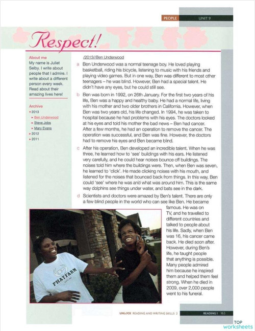 READING PRACTICE 2: RESPECT !. Interactive worksheet | TopWorksheets