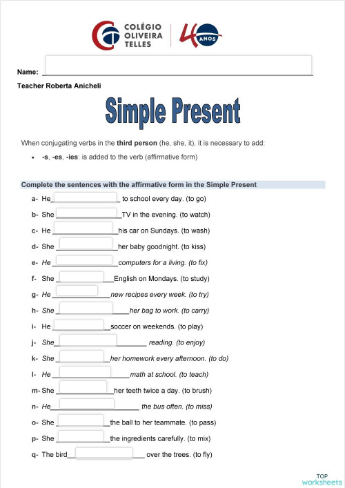 Simple Present - irregular. Ficha interativa | TopWorksheets