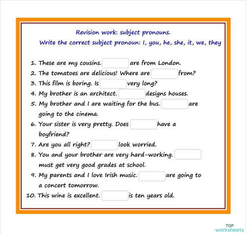 Revision - Subject pronuns 1. Interactive worksheet | TopWorksheets