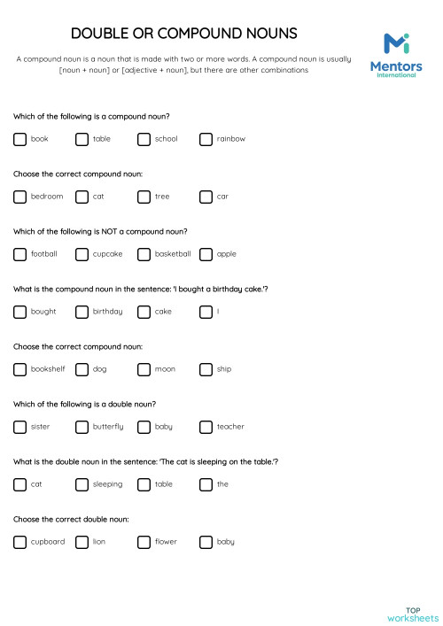 DOUBLE OR COMPOUND NOUNS. Interactive worksheet | TopWorksheets