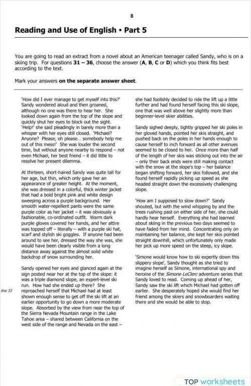 B2 S Reading Test. Interactive worksheet | TopWorksheets