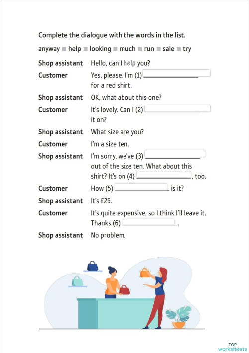 Shopping dialogue. Interactive worksheet | TopWorksheets