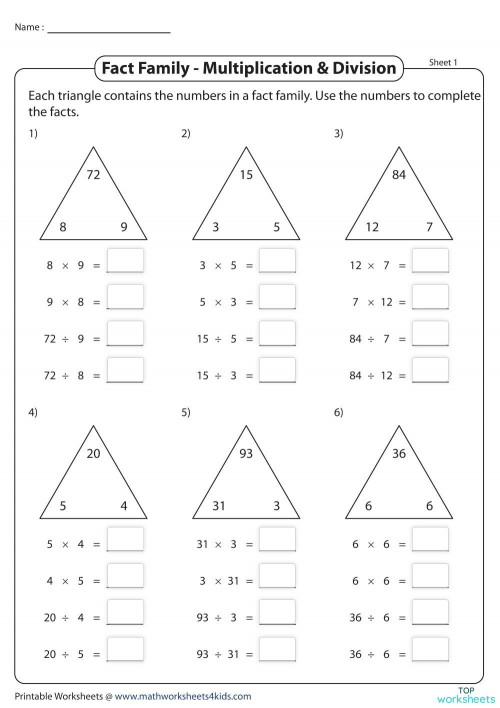 Multiplication and Division Fact Families. Interactive worksheet ...