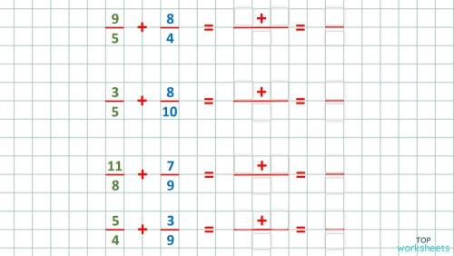 Adición de fracciones heterogéneas sin simplificar.. Ficha interactiva ...