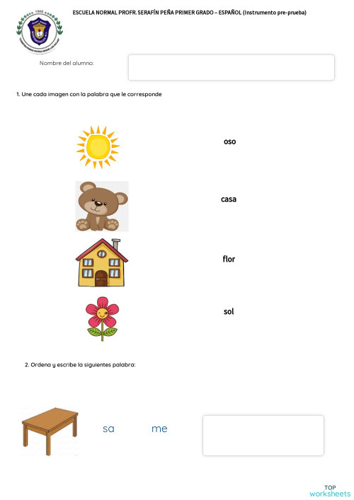 Instrumento pre-prueba. Ficha interactiva | TopWorksheets