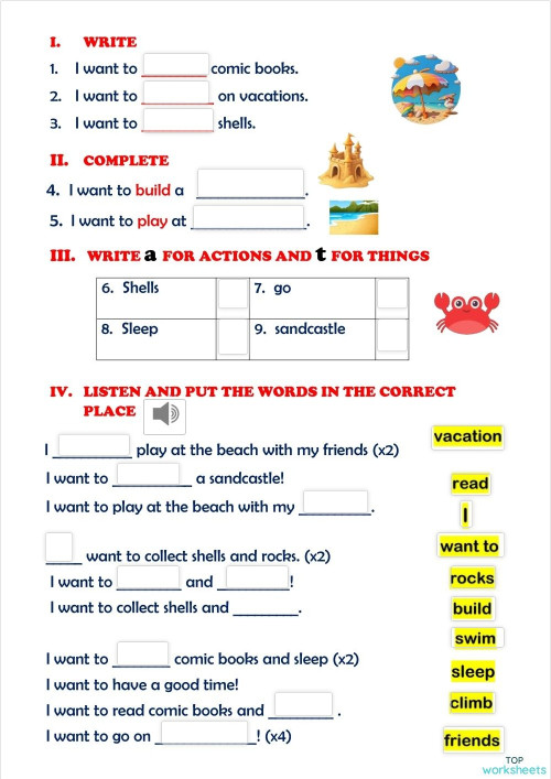 Let's have vacation fun!. Interactive worksheet | TopWorksheets