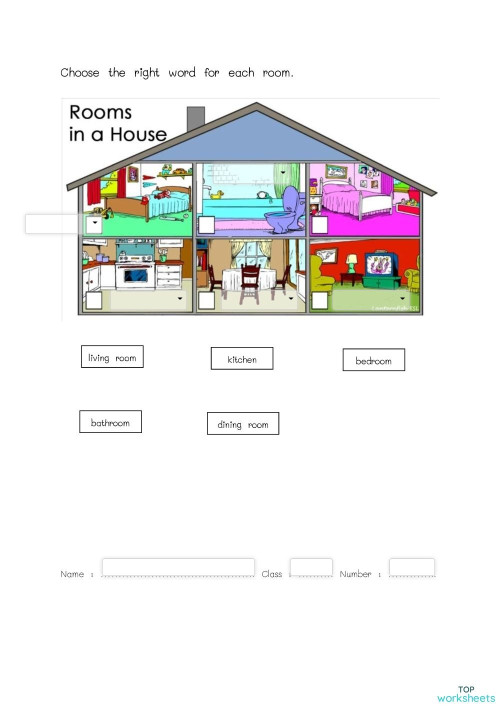 Room in a house. Interactive worksheet | TopWorksheets