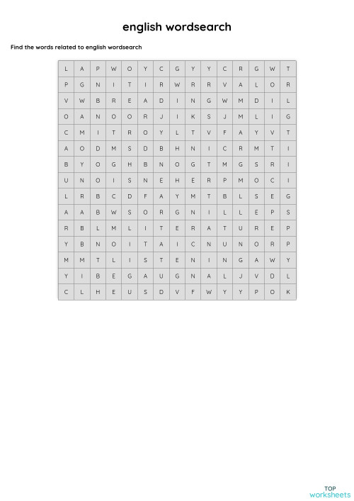 english wordsearch. Interactive worksheet | TopWorksheets