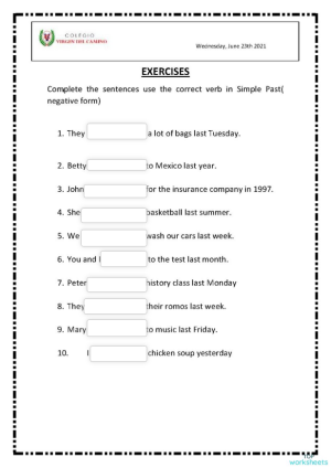 SIMPLE PAST NEGATIVE. Interactive worksheet | TopWorksheets