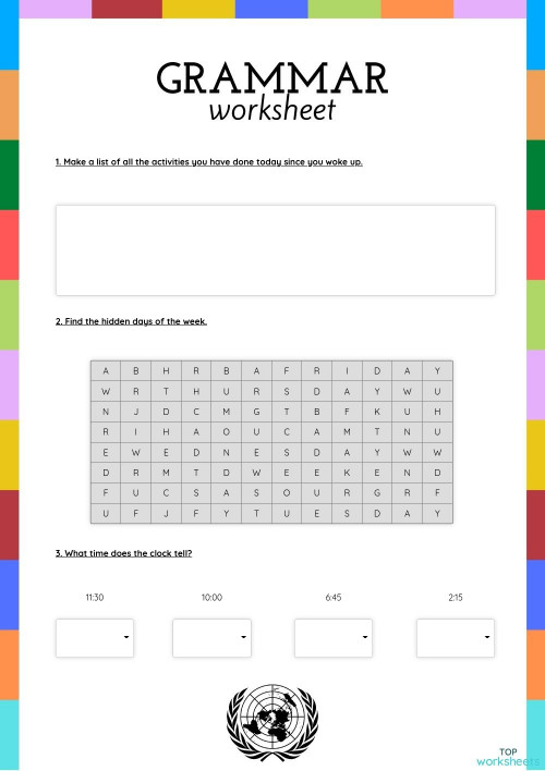 Grammar Daily Activities 2. Interactive worksheet | TopWorksheets