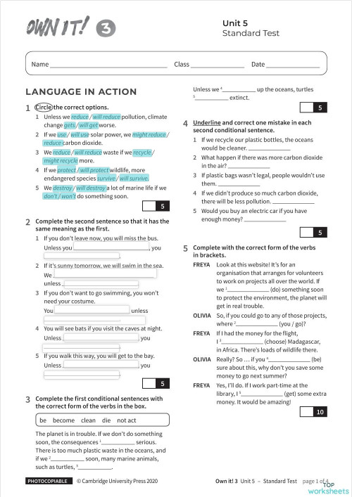 Own It 3! Unit 5 Standard test. Interactive worksheet | TopWorksheets