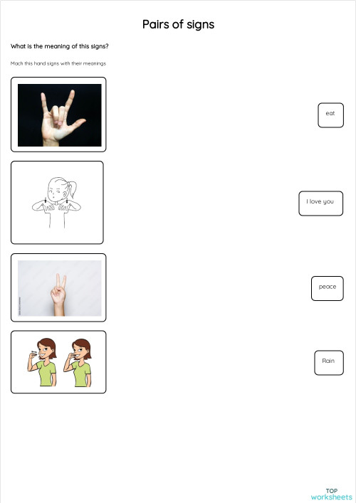 Pairs of signs. Interactive worksheet | TopWorksheets