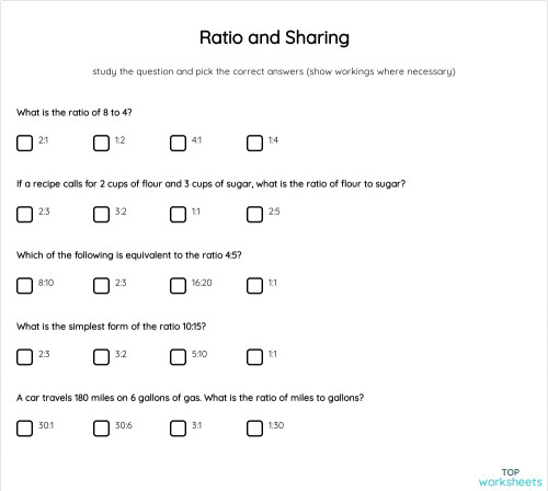 Ratio and Sharing. Interactive worksheet | TopWorksheets