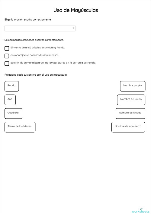 Uso de Mayúsculas. Ficha interactiva | TopWorksheets