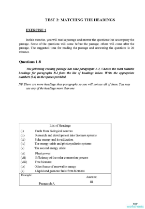 READING STRATEGIES FOR IELTS-TEST 2- MATCHING THE HEADINGS. Interactive ...