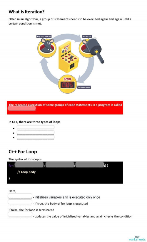 Cplusplus Iteration Statements. Interactive worksheet | TopWorksheets