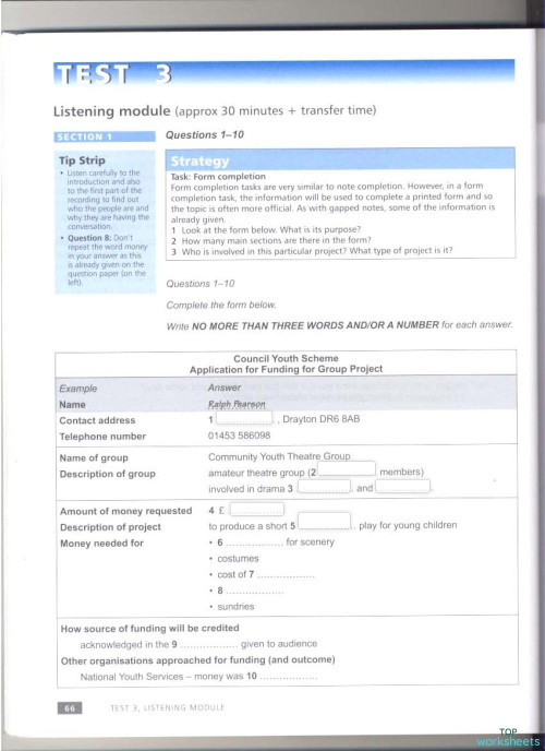 Listening Test 3. Interactive worksheet | TopWorksheets
