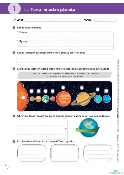 TEMA 1 C.SOCIALES "LA TIERRRA NUESTRO PLANETA". Ficha interactiva ...
