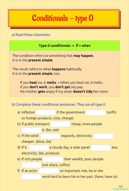 CONDITIONALS: interactive worksheets and online exercises | TopWorksheets
