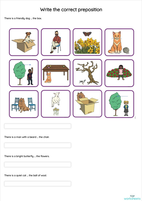 Write the correct preposition. Interactive worksheet | TopWorksheets