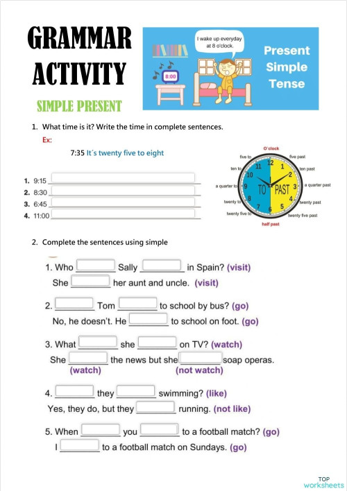GRAMMAR ACTIVITY - SIMPLE PRESENT. Ficha interactiva | TopWorksheets
